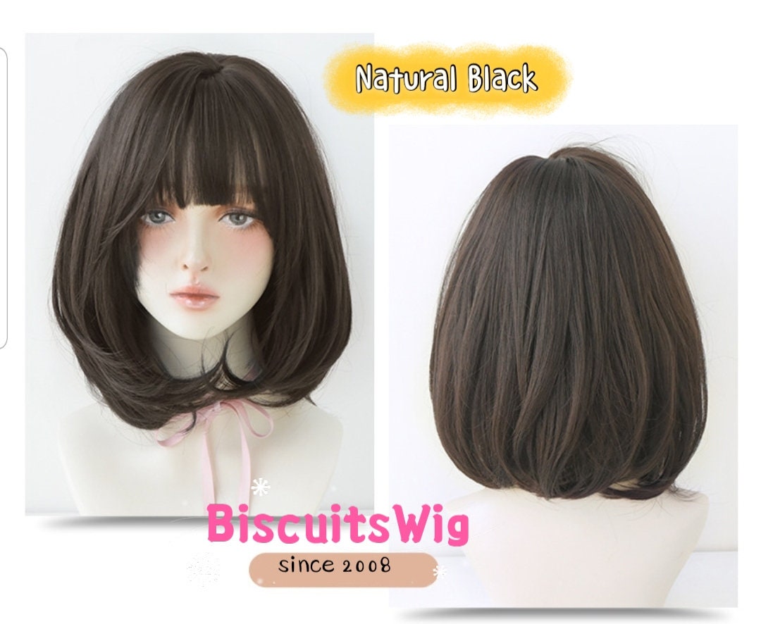 Biscuits Ladies Women Wig Full Wig Chin Length Bobs Straight Heat ...