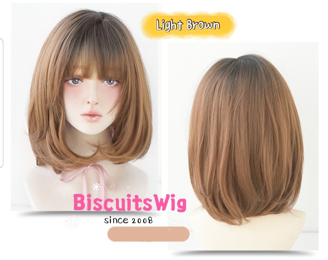 Biscuits Ladies Women Wig Full Wig Chin Length Bobs Straight Heat ...