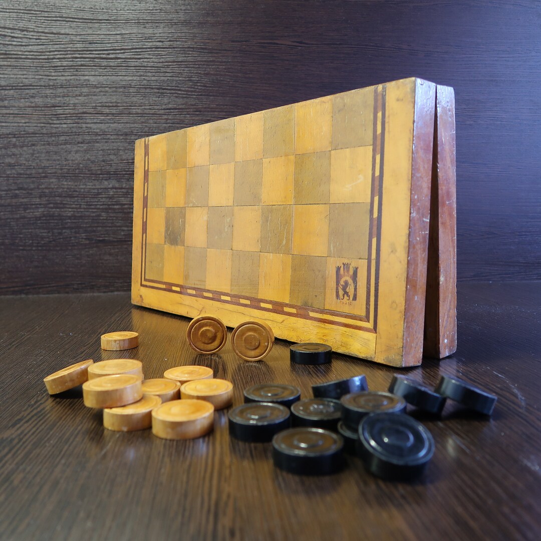 Vintage Soviet Wooden Checkers Made 1950s With Board 17 Inches Antiques ...