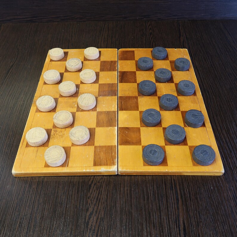 Vintage Wooden Checkers Set: USSR Antique Game, 1972 - Etsy