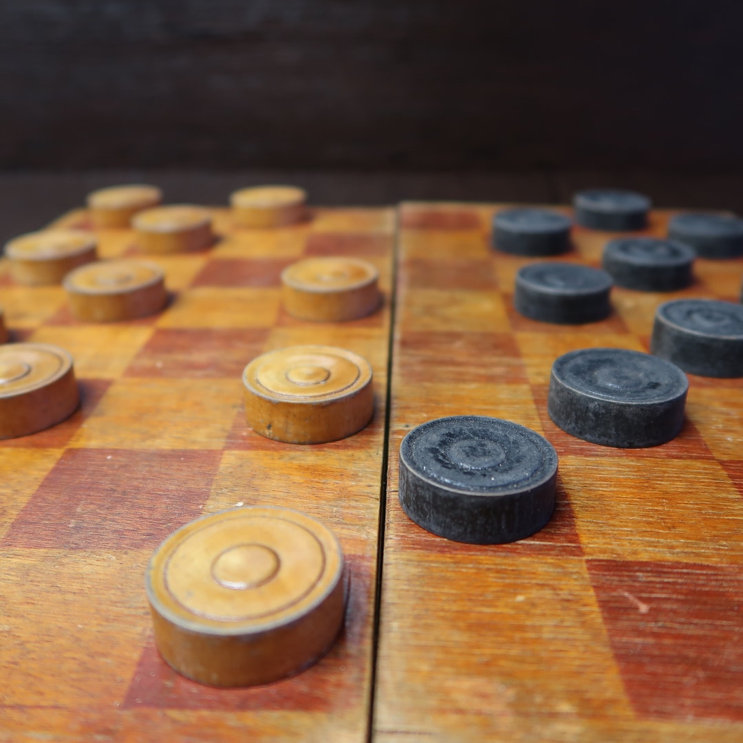Vintage Wooden Checkers Made 1950s With Wooden Board 11,42 Inches ...