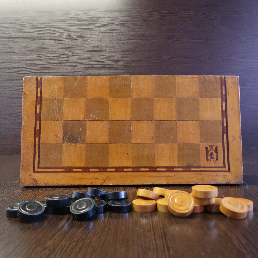Vintage Soviet Wooden Checkers Made 1950s With Board 17 Inches Antiques ...