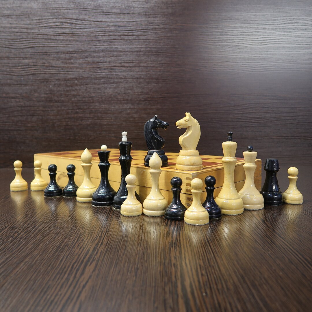 Made 1977 Big Old Chess Set With Board 16 Inches Russian Solid Vintage ...