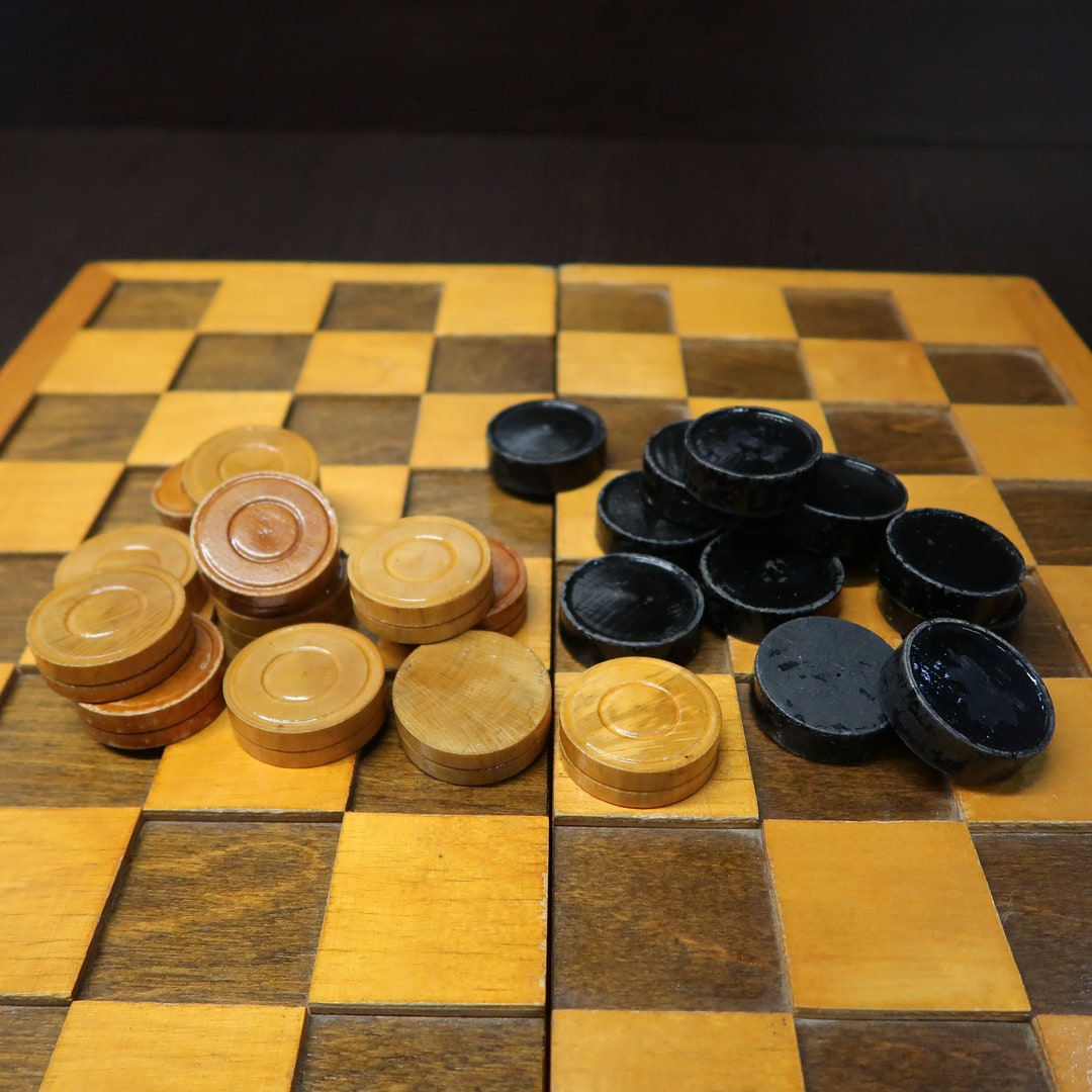 Old Wooden Checkers Made 1970s With Board 15 Inches Antiques Set USSR ...