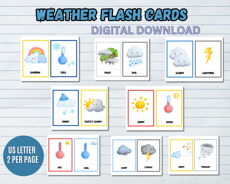 Weather Flash Cards, 16 Educational Cards, Preschool Cards, Montessori ...