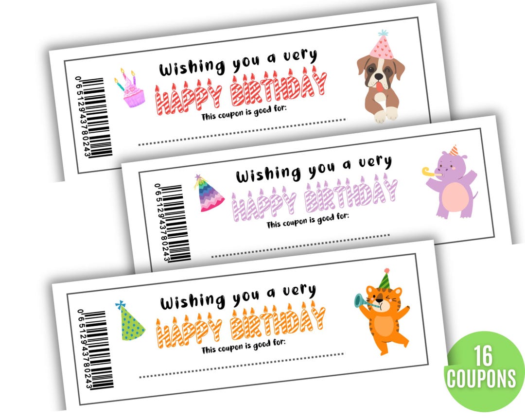 Printable Kids Birthday Coupons, Birthday Voucher, Experience Coupons ...