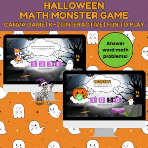 Halloween Monster Math Game, Canva Interactive Game, K-2 Educational ...