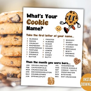 What's Your Cookie Name Game NAME TAGS + SIGN, Cookie-themed Party ...