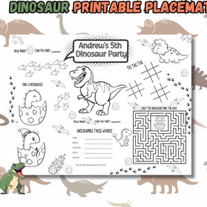 Dinosaur-themed Colorable Placemat, Printable Party Paper Birthday ...