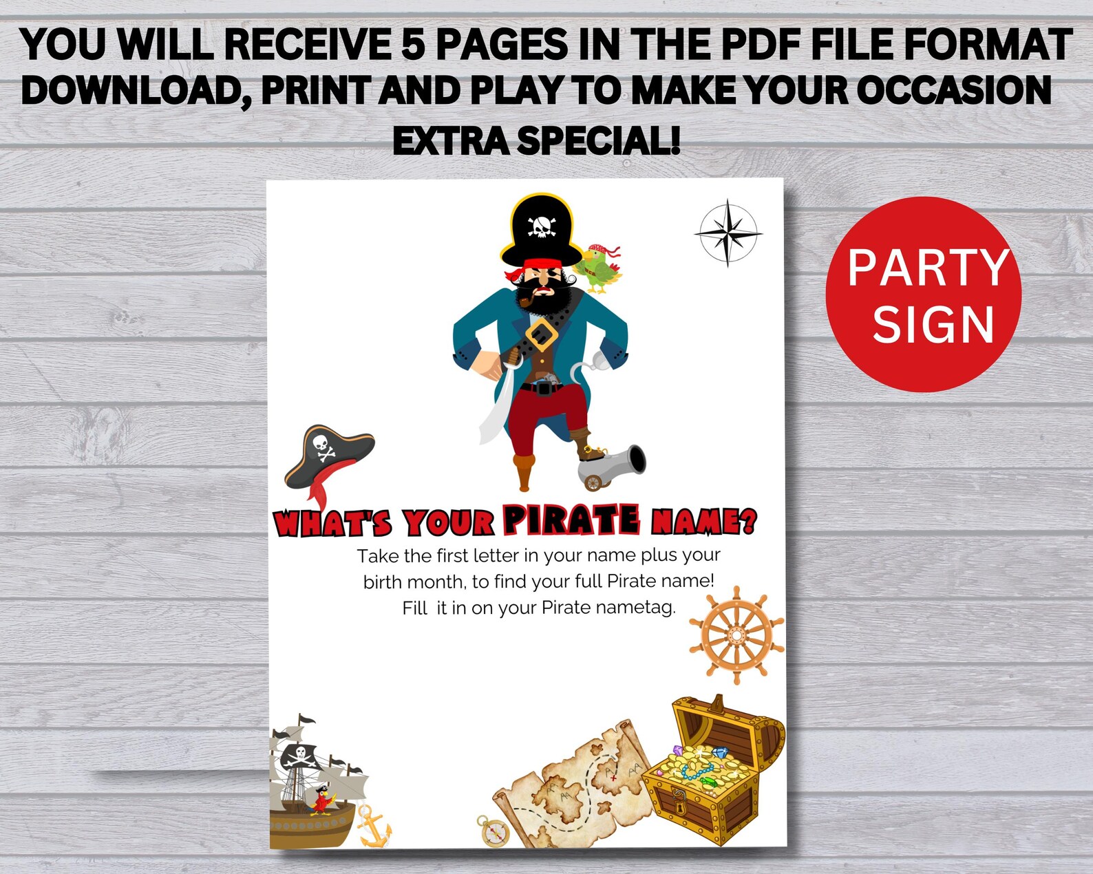 What's Your Pirate Name Game NAME Tags + SIGN, Pirate Birthday, Ahoy ...