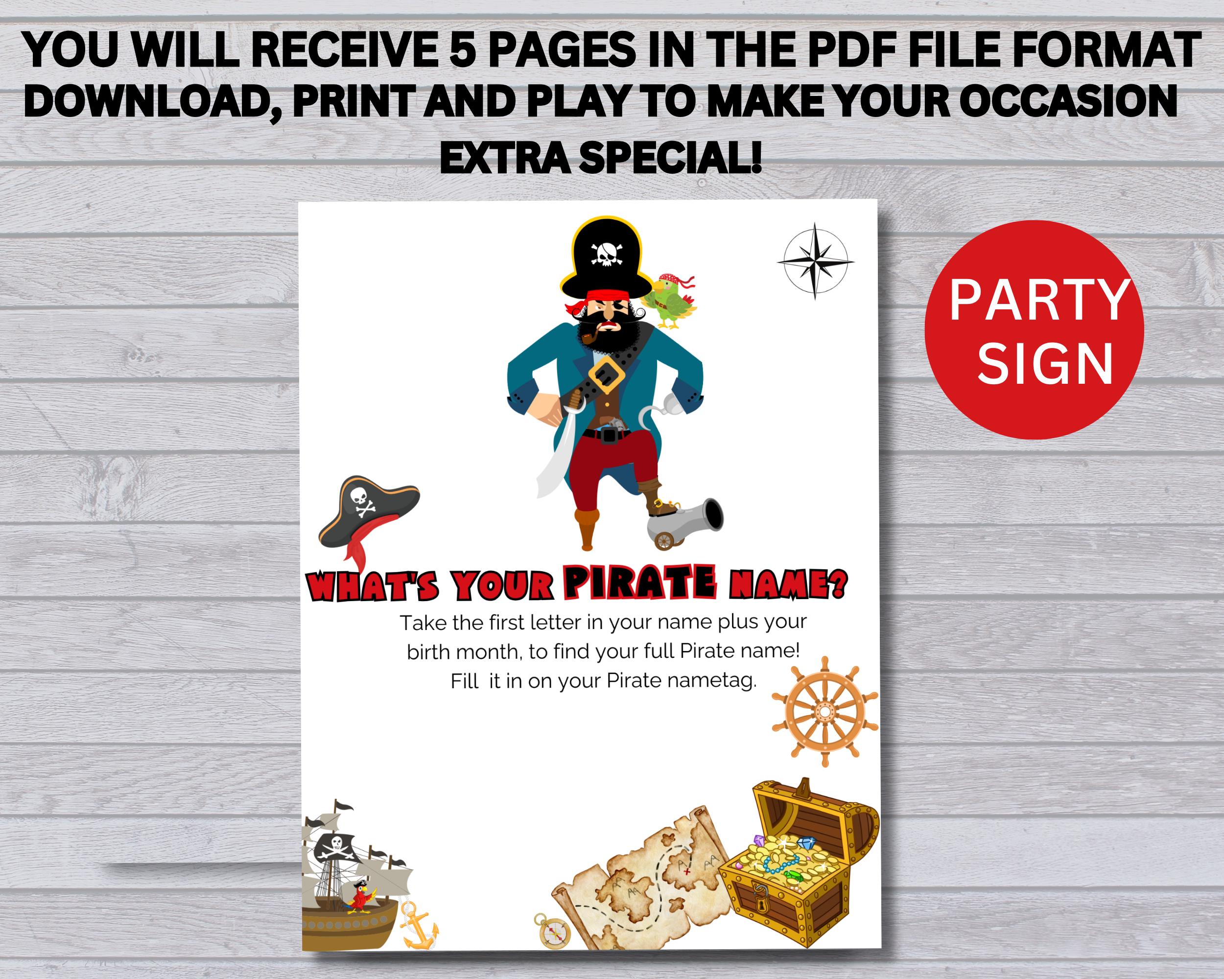 What's Your Pirate Name Game NAME Tags + SIGN, Pirate Birthday, Ahoy ...