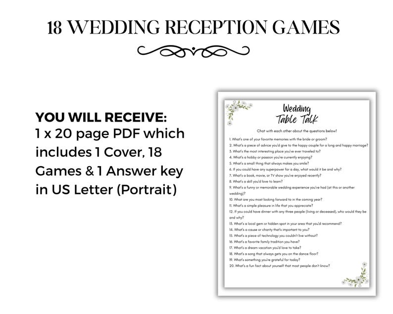 Wedding Reception Games Printable Bundle, Table Activities ...