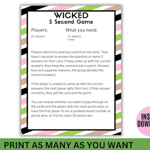 Wicked Theme 5 Second Game, Wicked Movie Musical Themed Party Printable ...