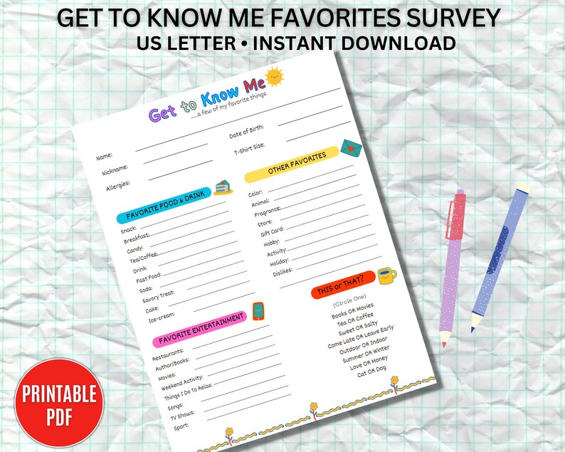 Get to Know You Game, Favorites Things List, Teacher, Coworker ...