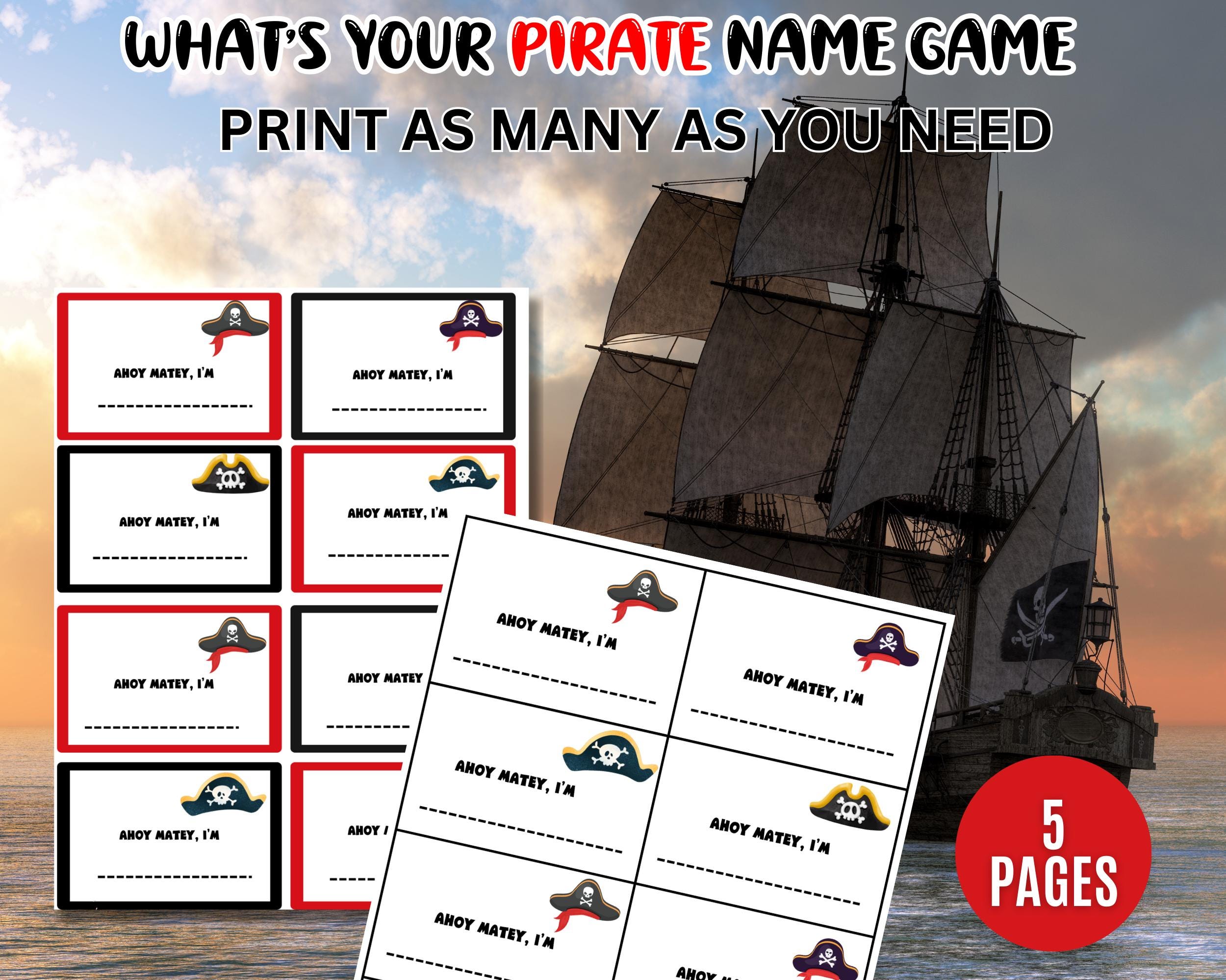 What's Your Pirate Name Game NAME Tags + SIGN, Pirate Birthday, Ahoy ...