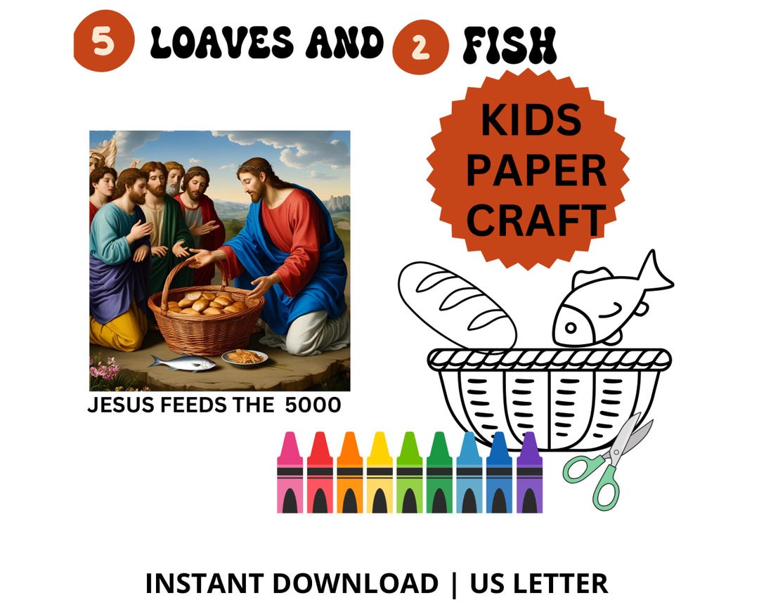 5 Loaves of Bread & 2 Fish Sunday School Craft for Kids, Jesus Feeds ...