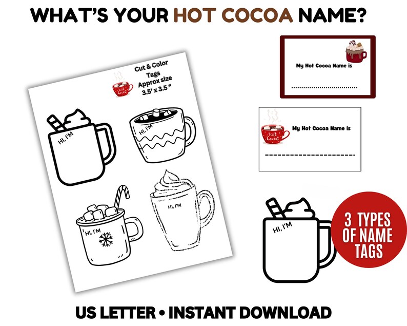 What's Your Hot Cocoa Name Game NAME TAGS + SIGN, Hot Cocoa Bar Decor ...
