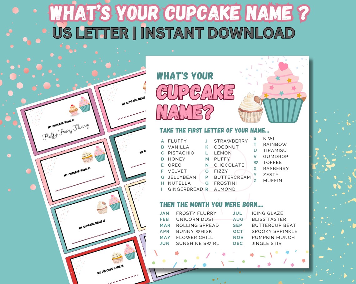 What's Your Cupcake Name Game, Cupcake Name Tags, Birthday, Classroom ...