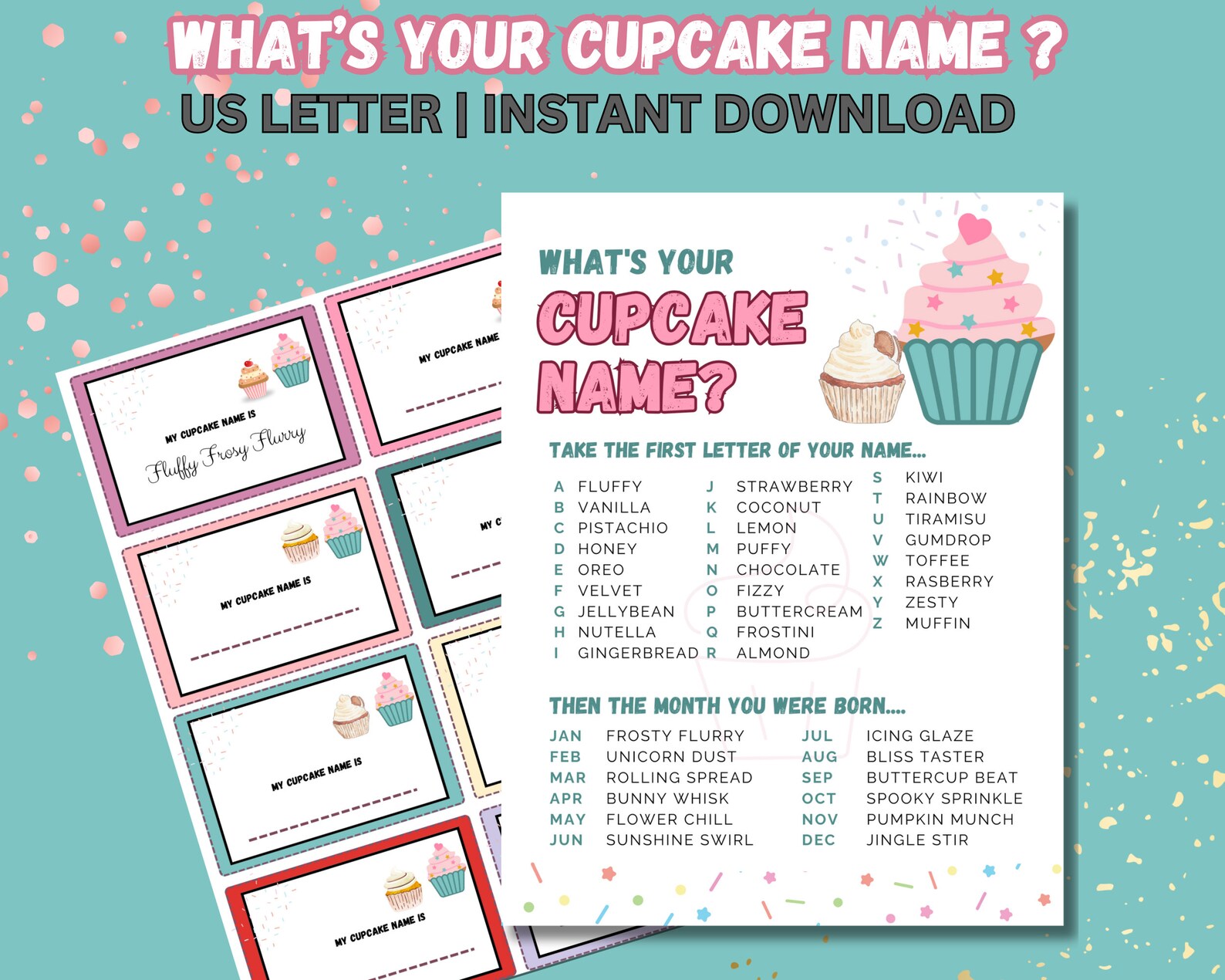 What's Your Cupcake Name Game, Cupcake Name Tags, Birthday, Classroom ...