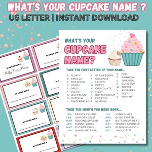 What's Your Cupcake Name Game, Cupcake Name Tags, Birthday, Classroom, Family, Bakesale, Baby ...