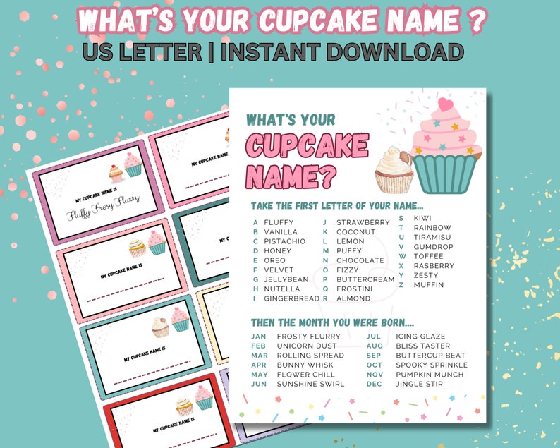 What's Your Cupcake Name Game, Cupcake Name Tags, Birthday, Classroom ...