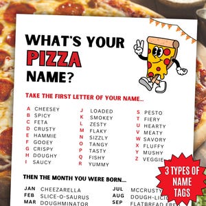 What's Your Pizza Name Game NAME TAGS + SIGN, Pizza Birthday Party ...