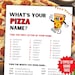 What's Your Pizza Name Game NAME TAGS + SIGN, Pizza Birthday Party ...