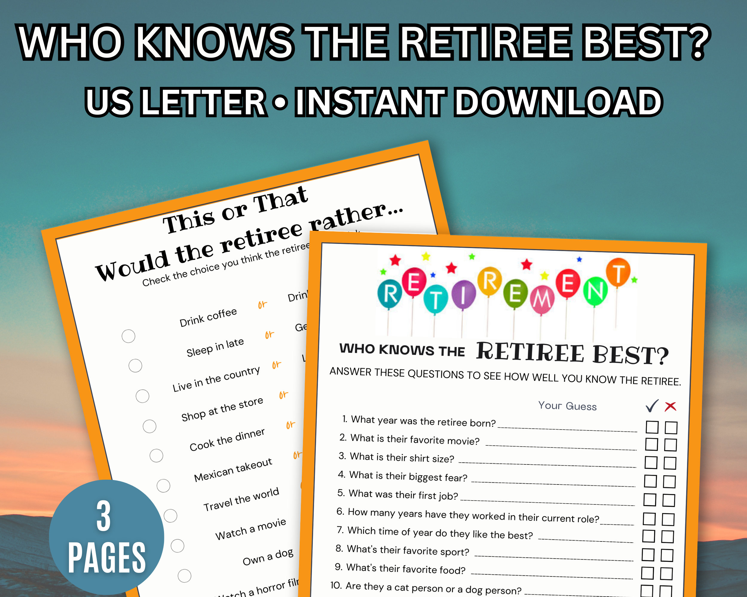 Retirement Party Game Printable, Who Knows the Retiree What Would the ...