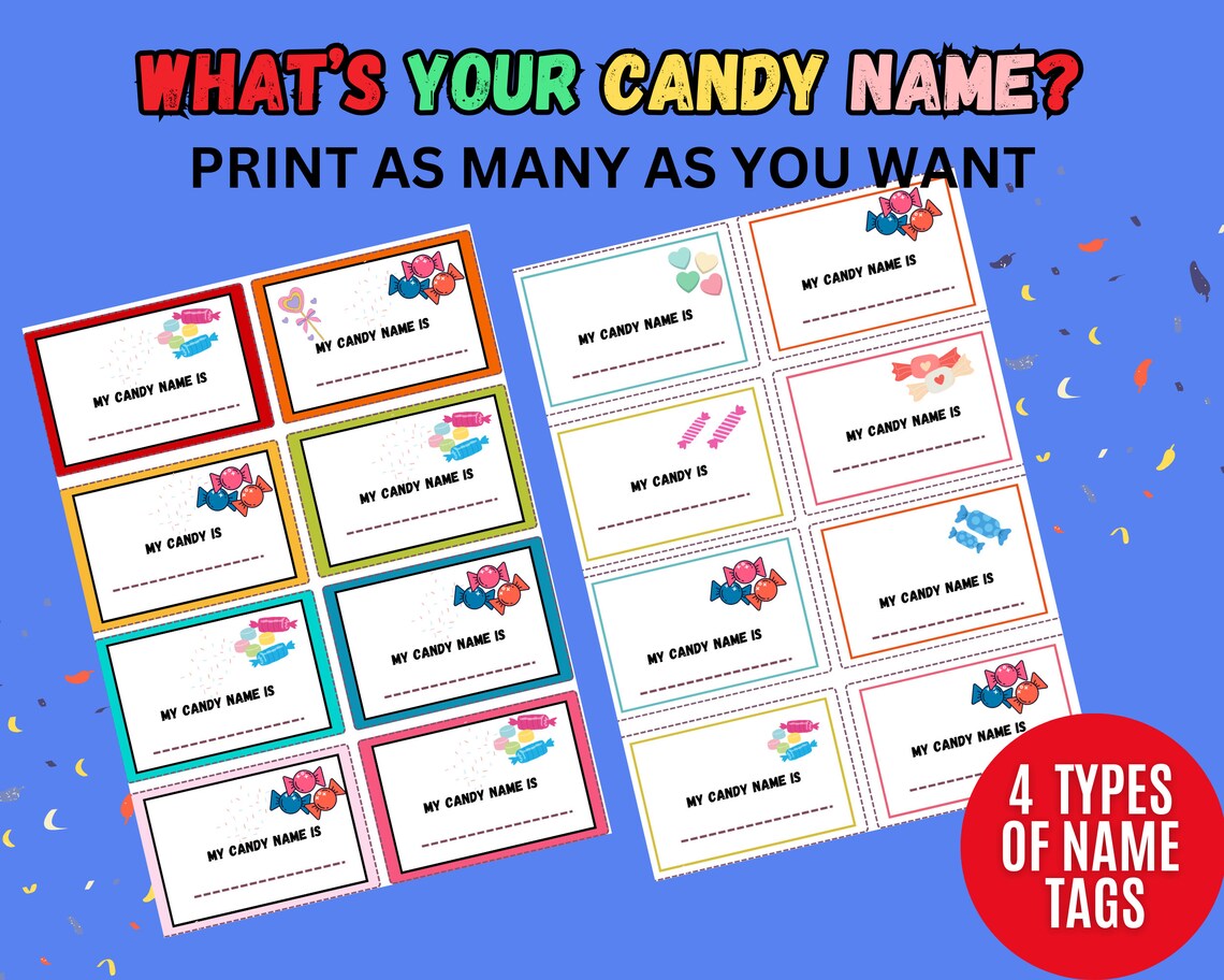 What's Your Candy Name Game With NAME TAGS + SIGN, Candy Party Idea ...