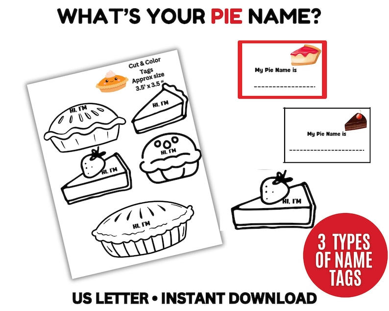 What's Your Pie Name Game, NAME TAGS & SIGN, Pi Day, High Tea, Pie ...