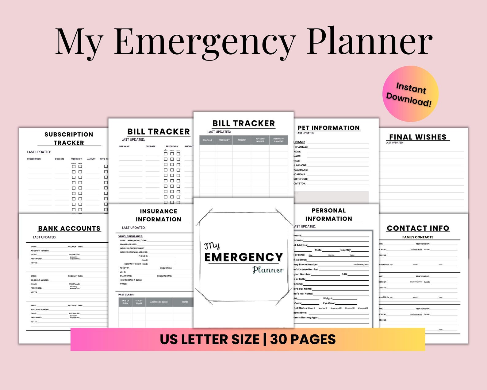 Emergency Binder Printable, End of Life Planner, Just in Case, Life ...