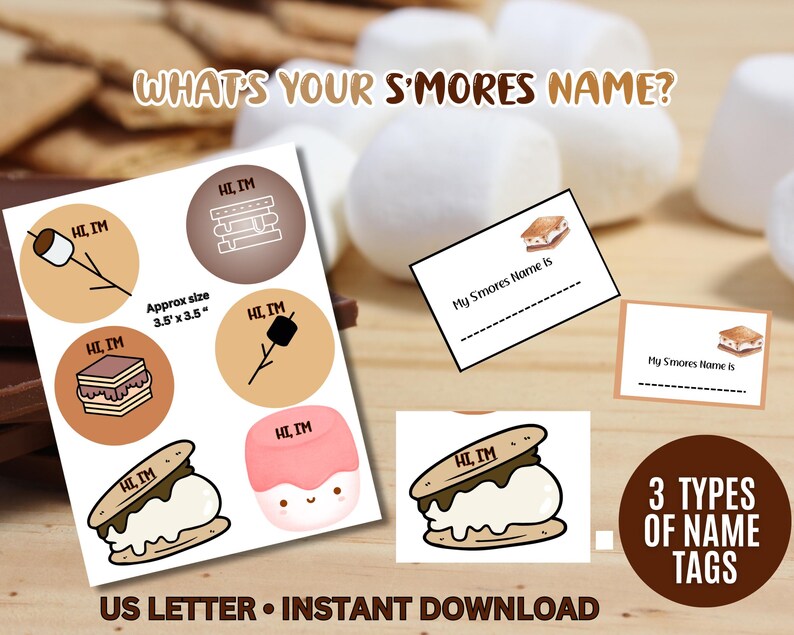 What's Your S'mores Name Game NAME TAGS + SIGN, Smores Bar ...
