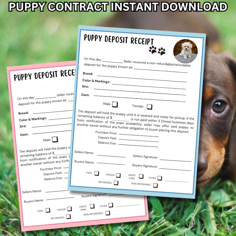 Editable Puppy Deposit Receipt, Puppy Contract, New Puppy Bill of Sale ...