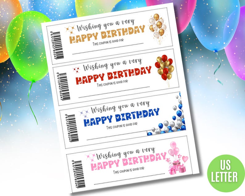 Printable Birthday Coupons, Birthday Present, Experience Coupons ...