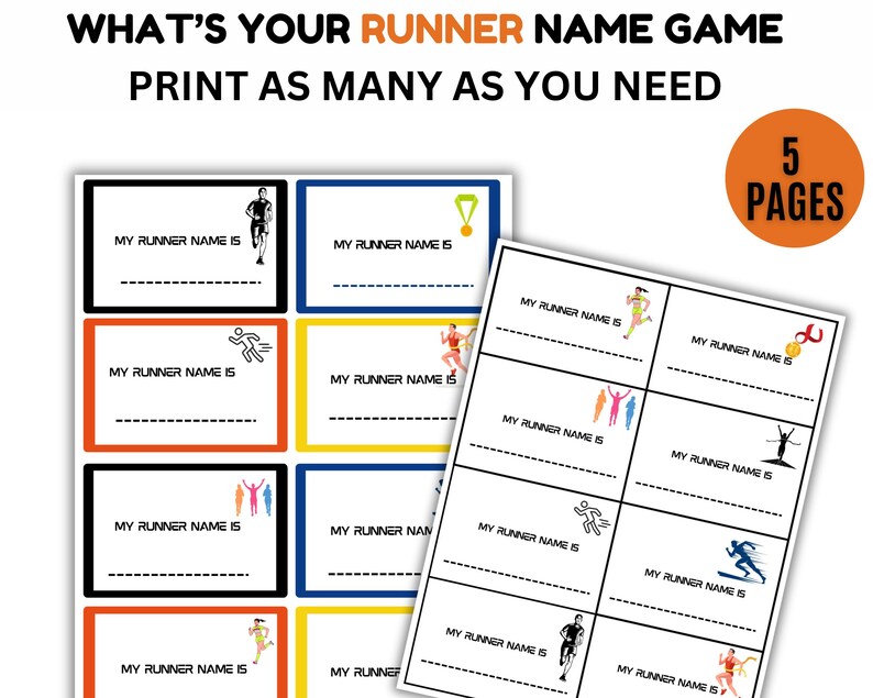 What's Your Runner Name Game, NAME TAGS + SIGN, Athletics Themed Sports ...