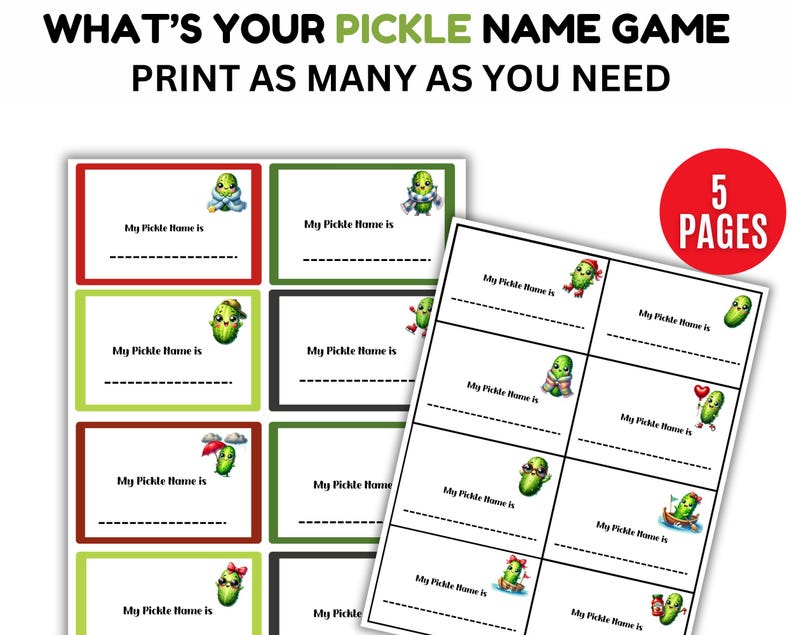 What's Your Pickle Name Game NAME TAGS + SIGN, Dill Pickle Lovers ...