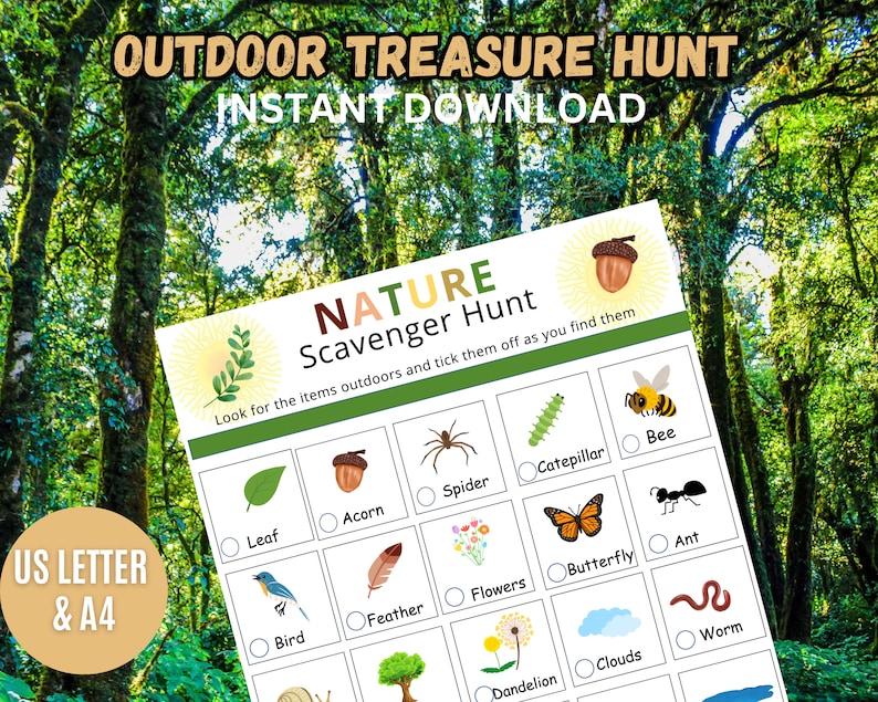 Printable Nature Scavenger Hunt, Outdoor Nature Walk, Treasure Hunt ...