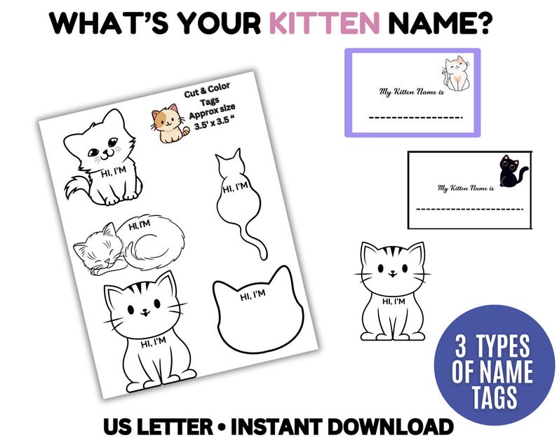 What's Your Kitten Name Game With NAME TAGS + SIGN, Printable Kitten ...