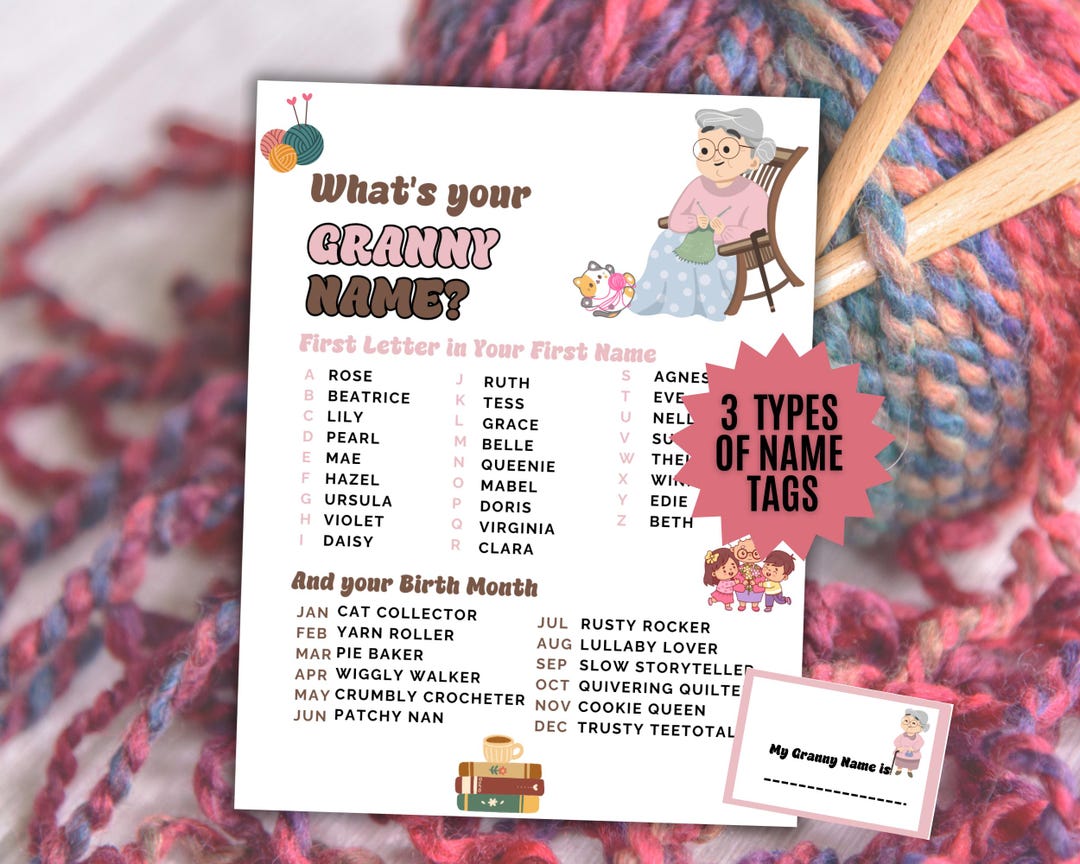 What's Your Granny Name Game With NAME TAGS + SIGN, Sleepover Slumber ...