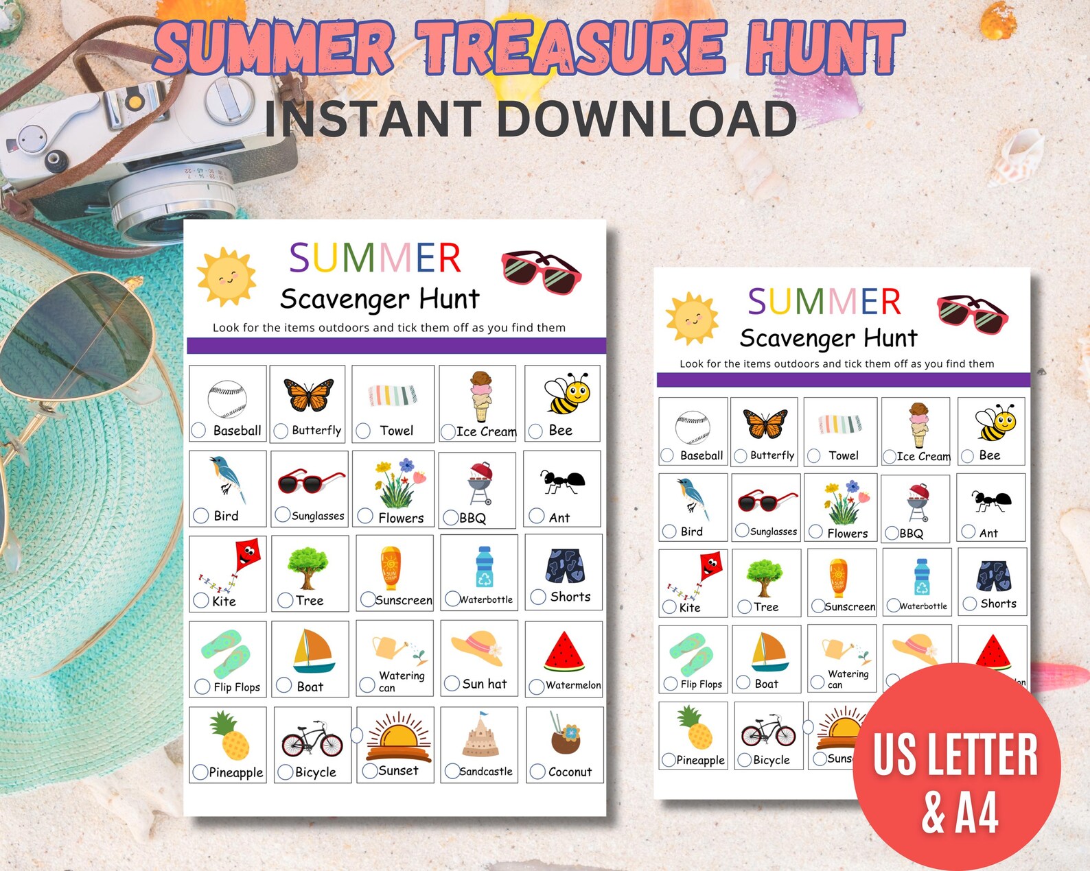 Printable Summer Scavenger Hunt, Outdoor Activity for Kids, Nature ...