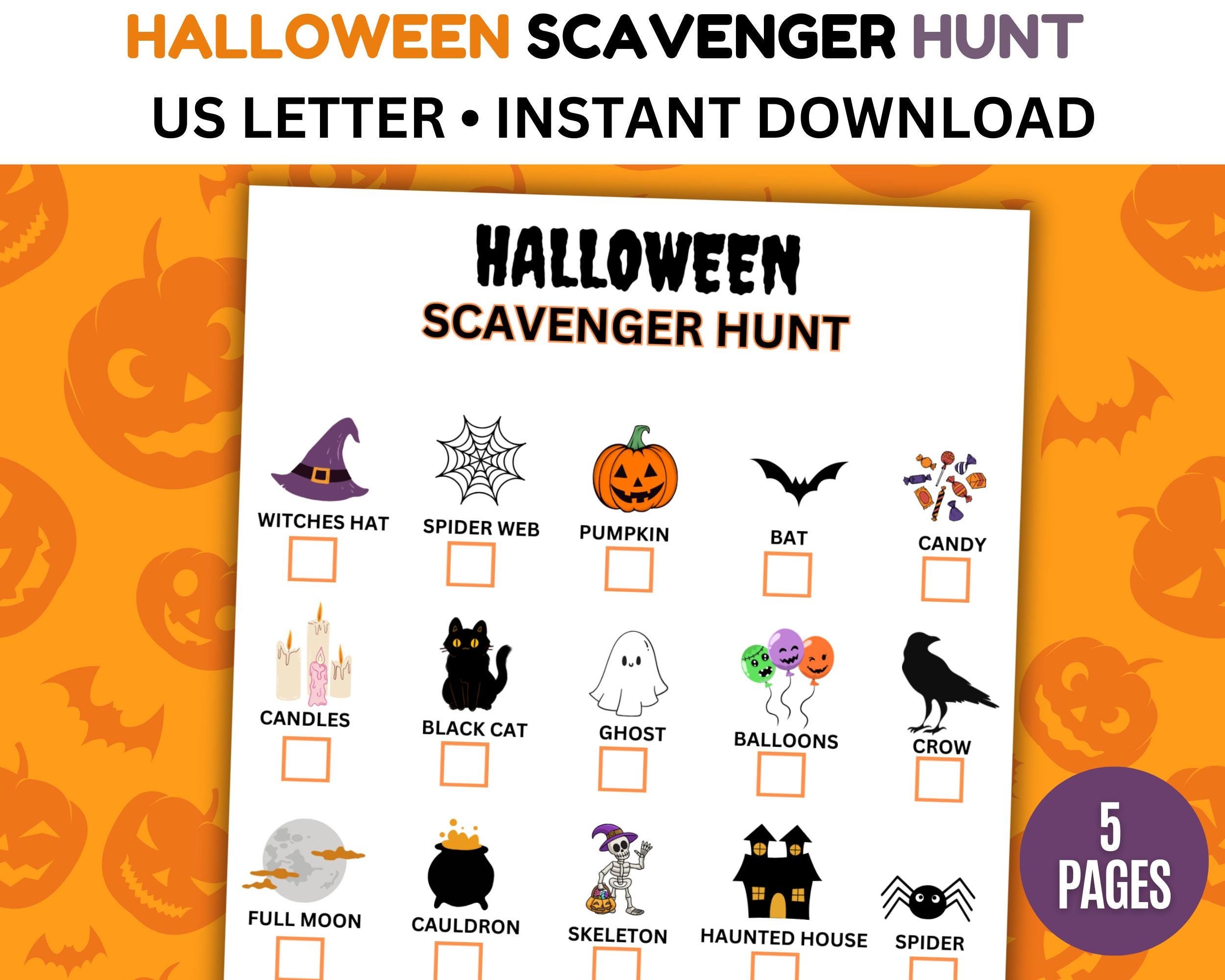 Halloween Scavenger Hunt, Indoor Outdoor Party Games, Printable ...
