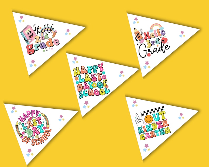 Back to School Pennant Flags, Printable First Day of School Signs, Pre ...