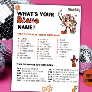 What's Your Disco Name Game, NAME TAGS + SIGN, Birthday Dance Party ...
