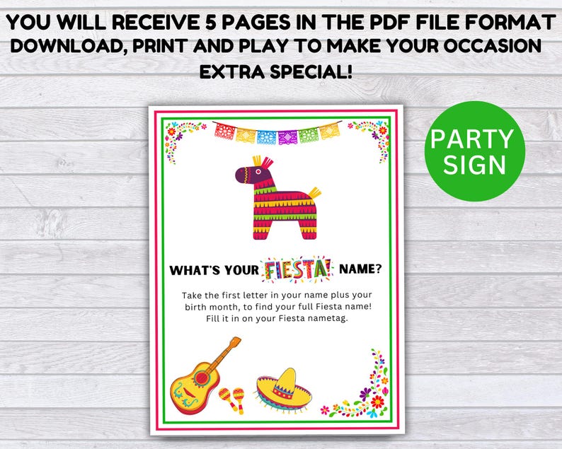 What's Your Fiesta Name Game NAME TAGS + SIGN, Cinco De Mayo Party Game ...