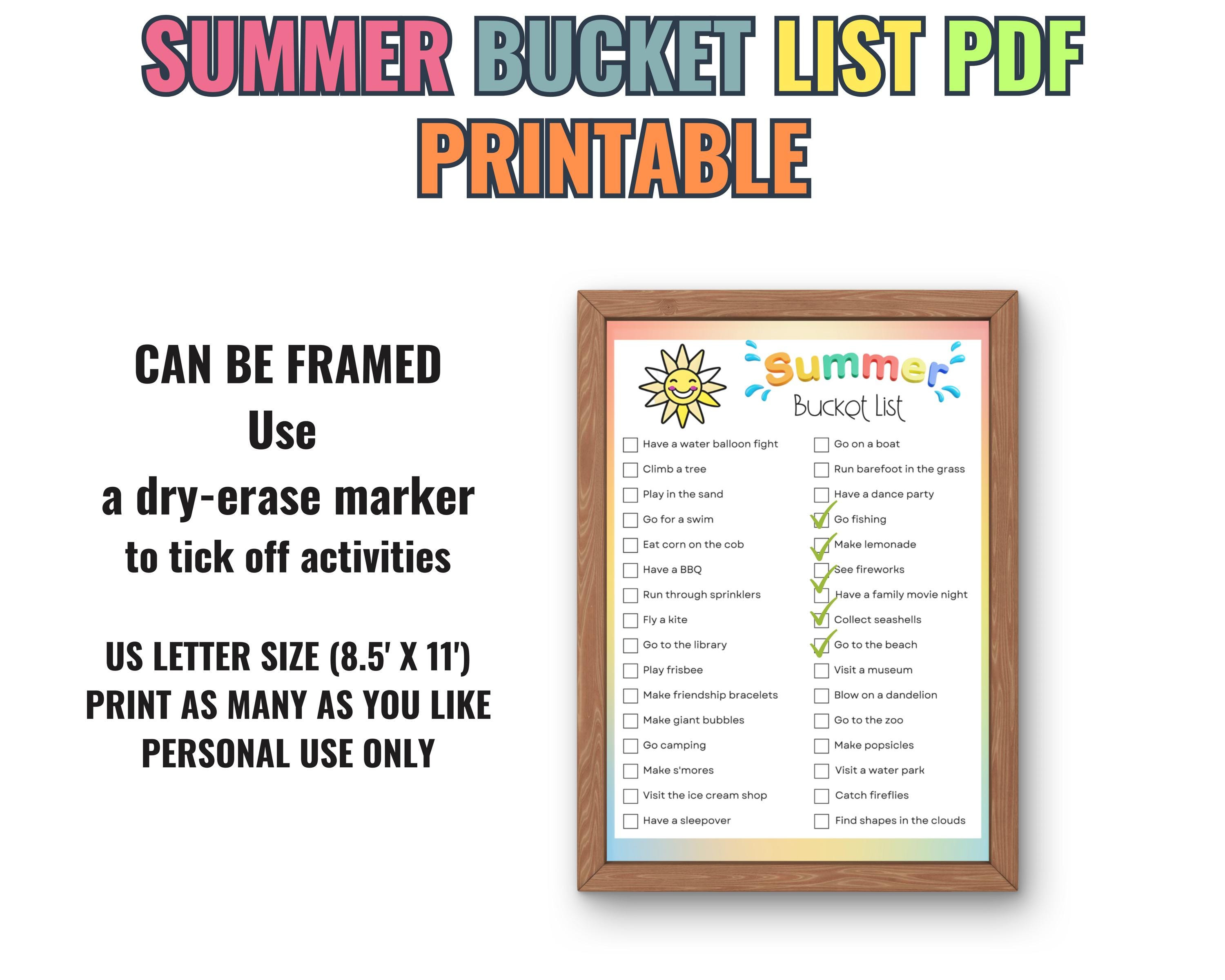 Summer Bucket List Printable, Summer Checklist, Fun Summer Activities ...