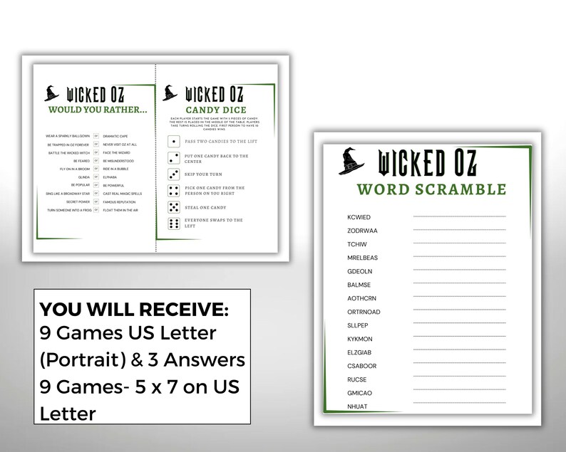 Wicked Oz Themed Games Bundle, Wicked Movie Musical Themed Party ...