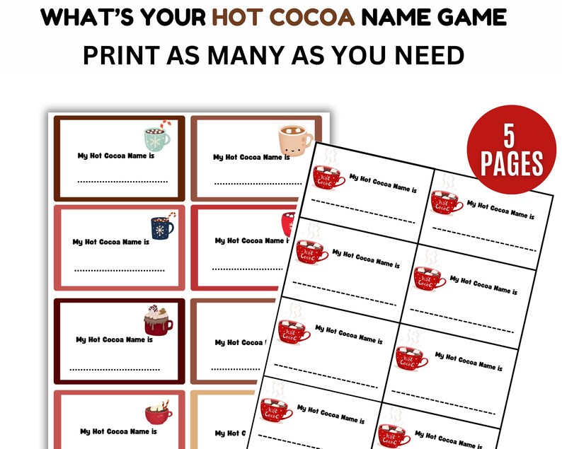 What's Your Hot Cocoa Name Game NAME TAGS + SIGN, Hot Cocoa Bar Decor ...