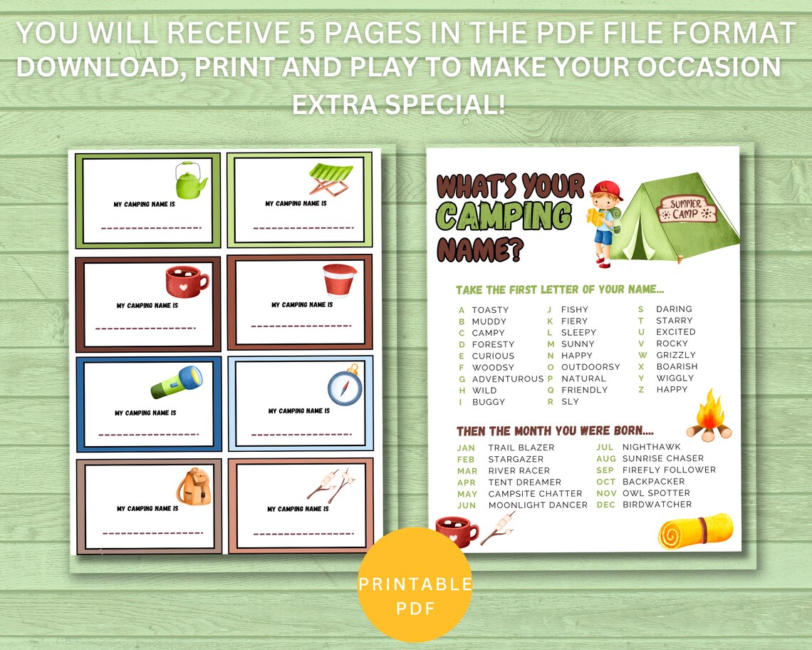 What's Your Camping Name, Camping Game Printable, Name Generator ...