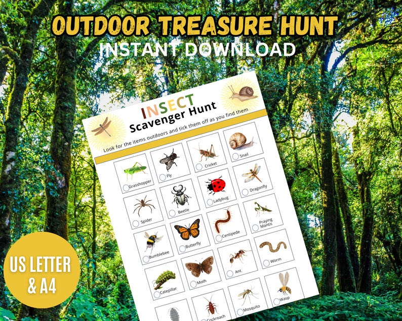 Printable Insect Scavenger Hunt, Outdoor Nature Treasure Hunt, Kids ...