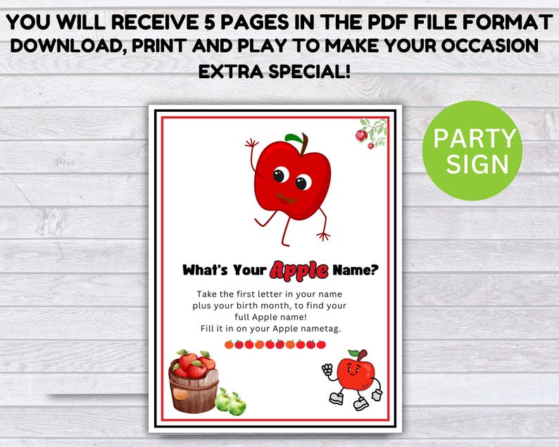 What's Your Apple Name Game NAME TAGS + SIGN Printable, Apple-themed ...